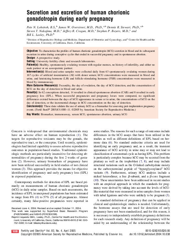 (PDF) Secretion and excretion of human chorionic gonadotropin during ...