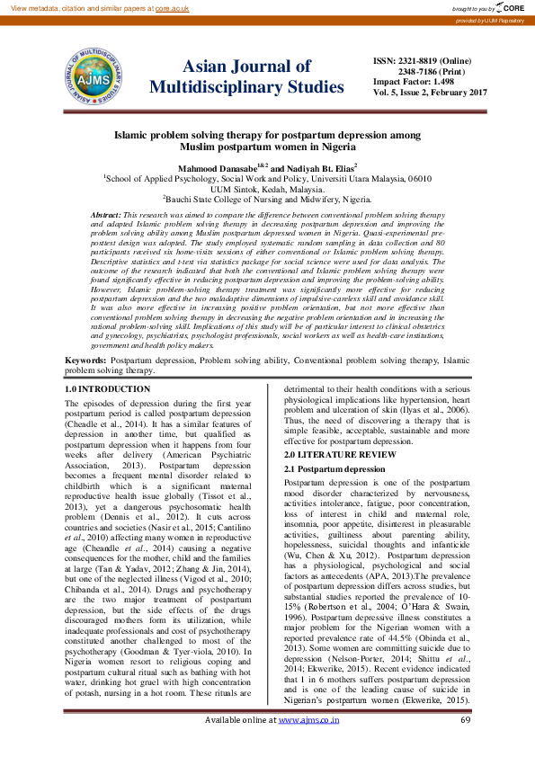 (PDF) Islamic problem solving therapy for postpartum depression among ...