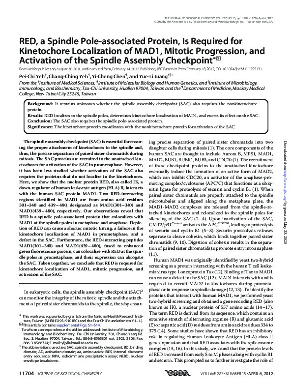 (PDF) RED, a Spindle Pole-associated Protein, Is Required for ...
