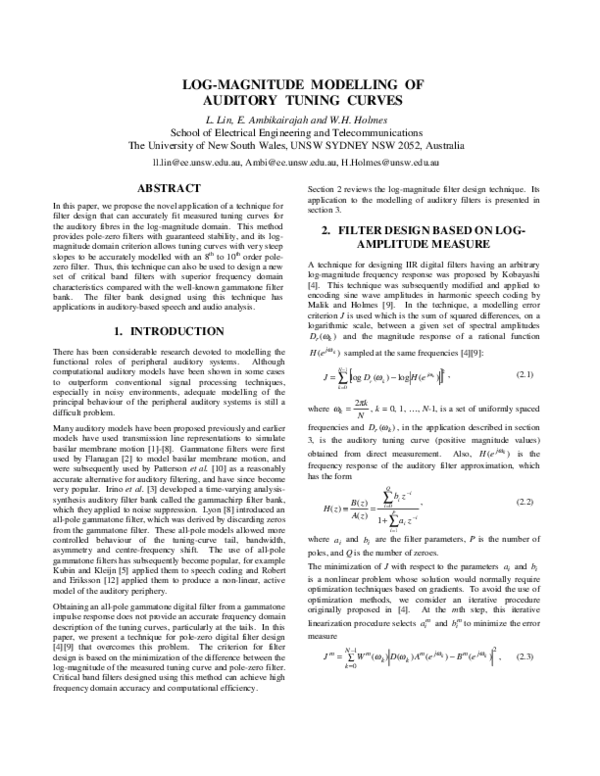 (PDF) Log-magnitude modelling of auditory tuning curves
