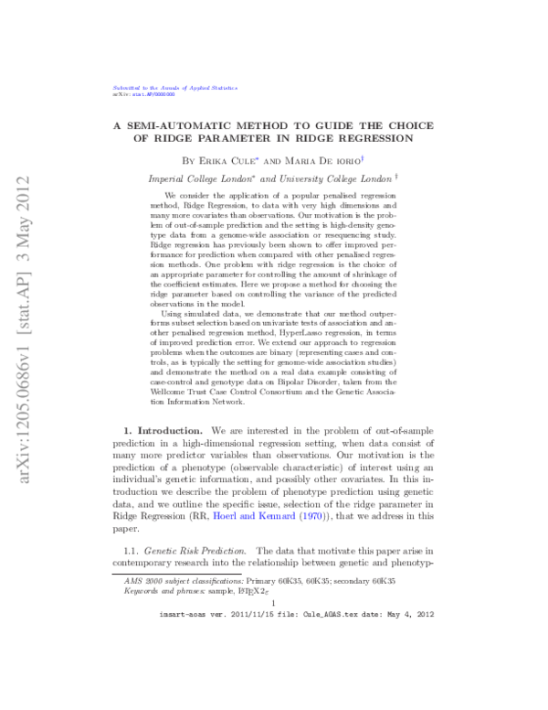 (PDF) A semi-automatic method to guide the choice of ridge parameter in ...