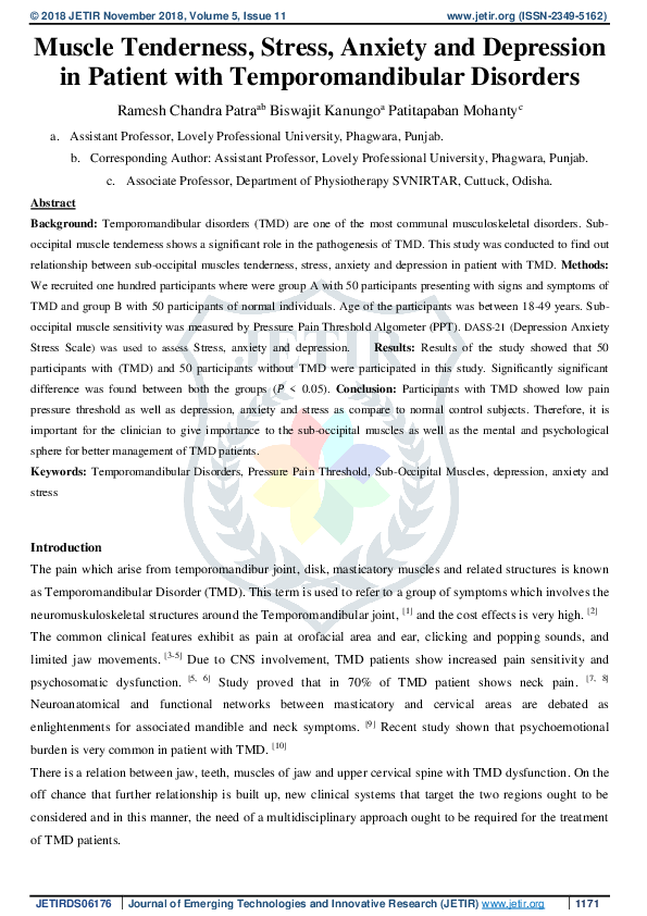 (PDF) Muscle Tenderness, Stress, Anxiety and Depression in Patient with ...