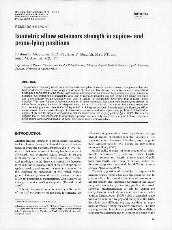 (PDF) Isometric elbow extensors strength in supine- and prone-lying ...