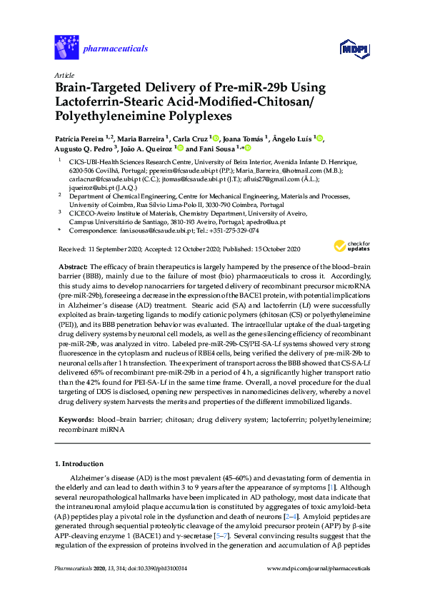 (PDF) Brain-Targeted Delivery of Pre-miR-29b Using Lactoferrin-Stearic Acid-Modified-Chitosan ...