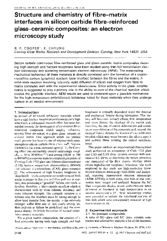 Pdf Structure And Chemistry Of Fibre Matrix Interfaces In Silicon Carbide Fibre Reinforced