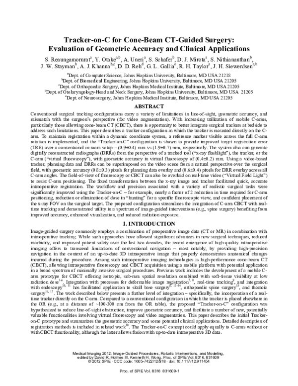 (PDF) Tracker-on-C for cone-beam CT-guided surgery: evaluation of ...
