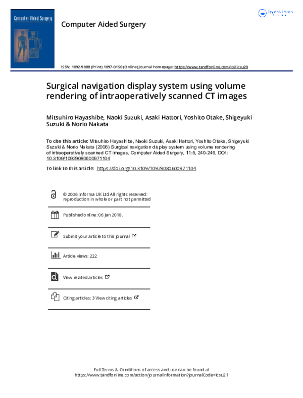 (PDF) Surgical navigation display system using volume rendering of intraoperatively scanned CT ...