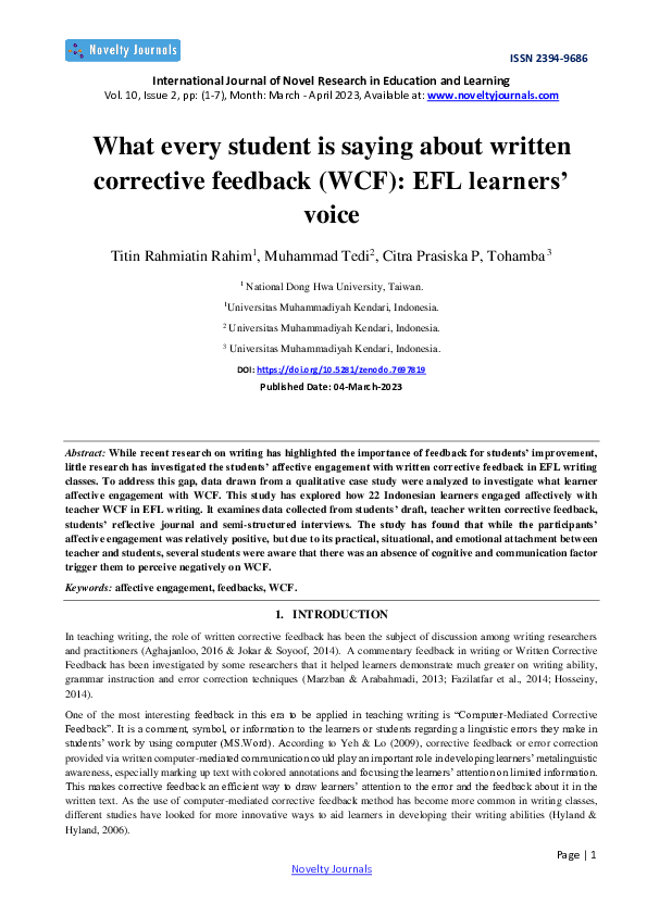 (PDF) What every student is saying about written corrective feedback ...