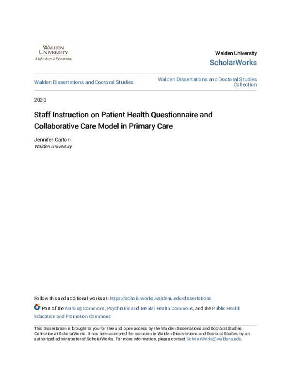 (PDF) Staff Instruction on Patient Health Questionnaire and ...
