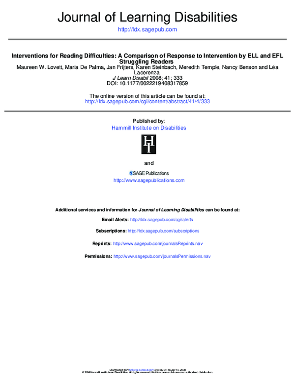 (PDF) Interventions for Reading Difficulties