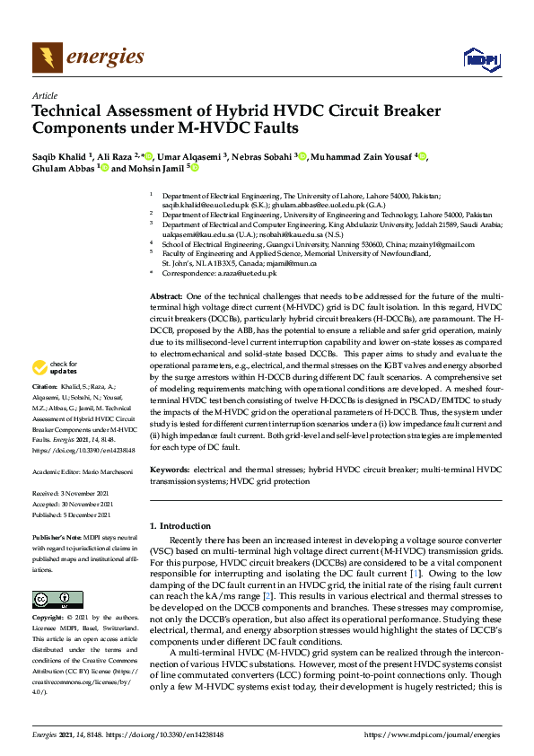 (PDF) Technical Assessment of Hybrid HVDC Circuit Breaker Components under M-HVDC Faults