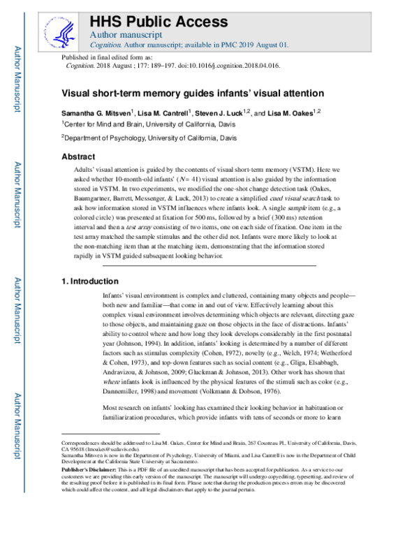 (PDF) Visual short-term memory guides infants’ visual attention