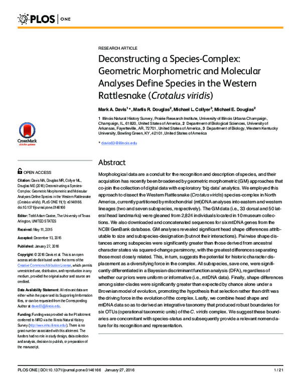 (PDF) Deconstructing a Species-Complex: Geometric Morphometric and Molecular Analyses Define ...