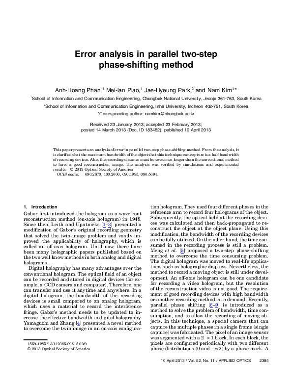 (PDF) Error analysis in parallel two-step phase-shifting method