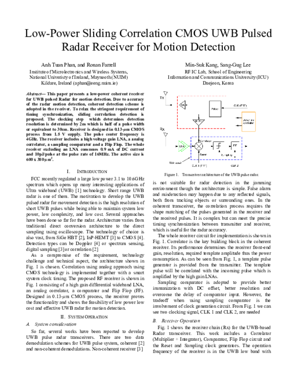(PDF) Low-power sliding correlation CMOS UWB pulsed Radar receiver for motion detection
