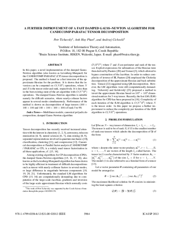Pdf A Further Improvement Of A Fast Damped Gauss Newton Algorithm For Candecomp Parafac Tensor