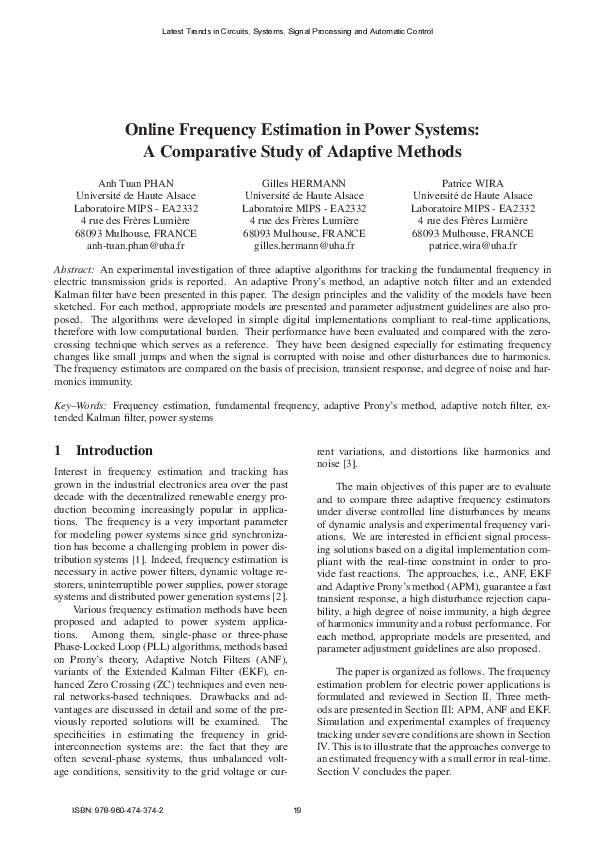 (PDF) Online frequency estimation in power systems: A comparative study of adaptive methods
