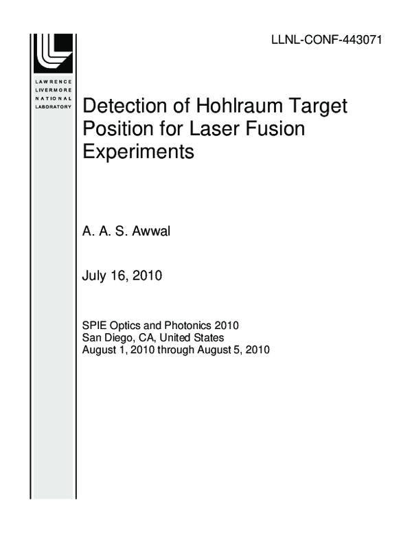 (PDF) Detection of Hohlraum target position for laser fusion experiments