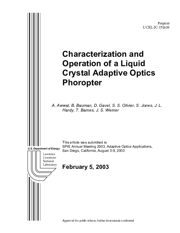 (PDF) Characterization and operation of a liquid crystal adaptive optics phoropter