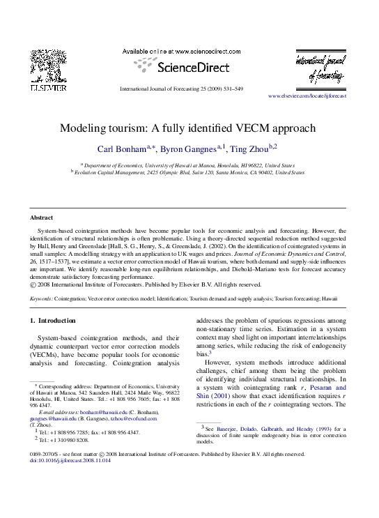 (PDF) Modeling tourism: A fully identified VECM approach