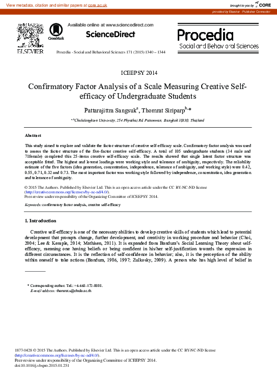 (PDF) Confirmatory Factor Analysis of a Scale Measuring Creative Self-efficacy of Undergraduate ...