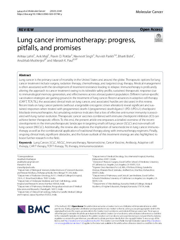 (PDF) Lung cancer immunotherapy: progress, pitfalls, and promises