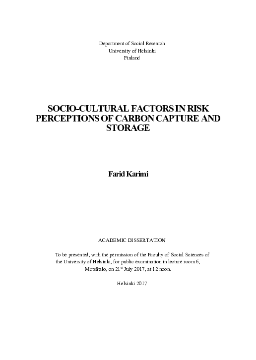 (PDF) Socio-cultural factors in risk perceptions of Carbon Capture and Storage