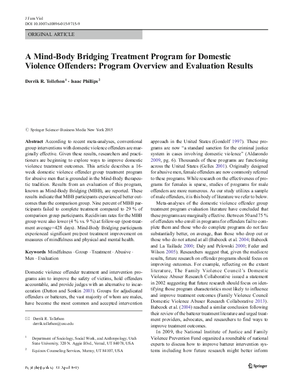 (PDF) A Mind-Body Bridging Treatment Program for Domestic Violence ...