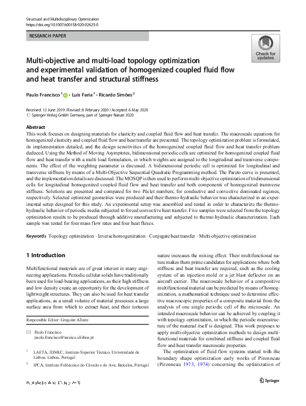 Pdf Multi Objective And Multi Load Topology Optimization And Experimental Validation Of