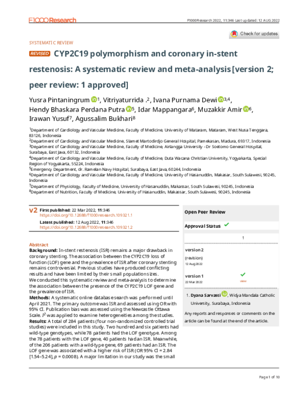 (PDF) CYP2C19 polymorphism and coronary in-stent restenosis: A ...