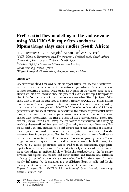 (PDF) Preferential flow modelling in the vadose zone using MACRO 5.0 ...