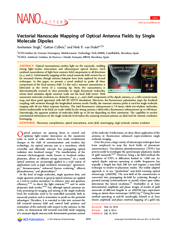 (PDF) Vectorial Nanoscale Mapping of Optical Antenna Fields by Single ...