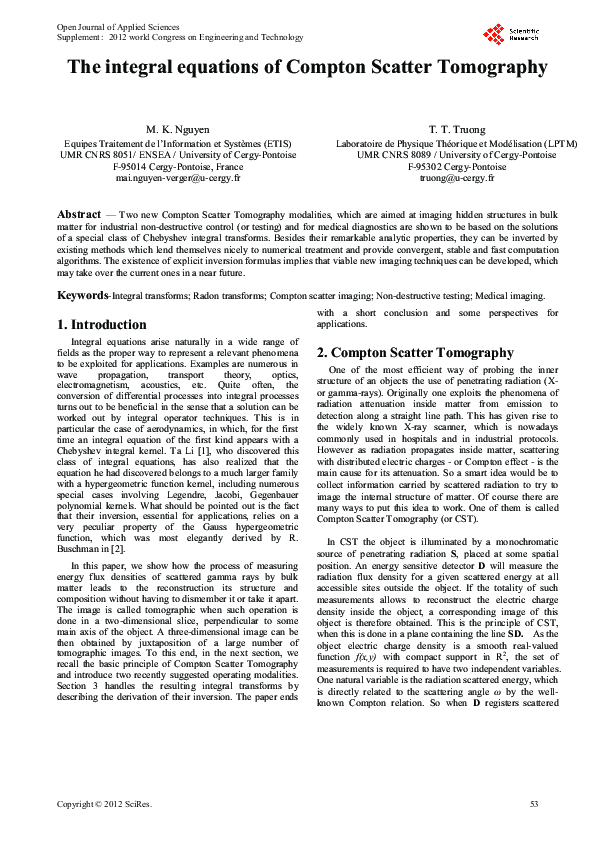 (PDF) The integral equations of Compton Scatter Tomography