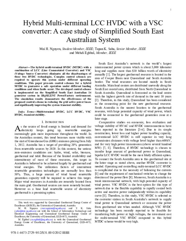 (PDF) Hybrid multi-terminal LCC HVDC with a VSC Converter: A case study of Simplified South East ...