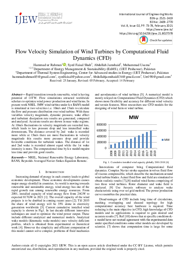 (PDF) Flow Velocity Simulation of Wind Turbines by Computational Fluid Dynamics (CFD)