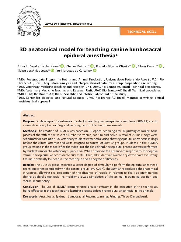(PDF) 3D anatomical model for teaching canine lumbosacral epidural ...