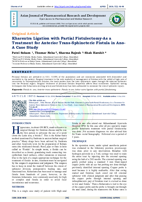 (PDF) Kharsutra Ligation with Partial Fistulectomy-As a Treatment for ...