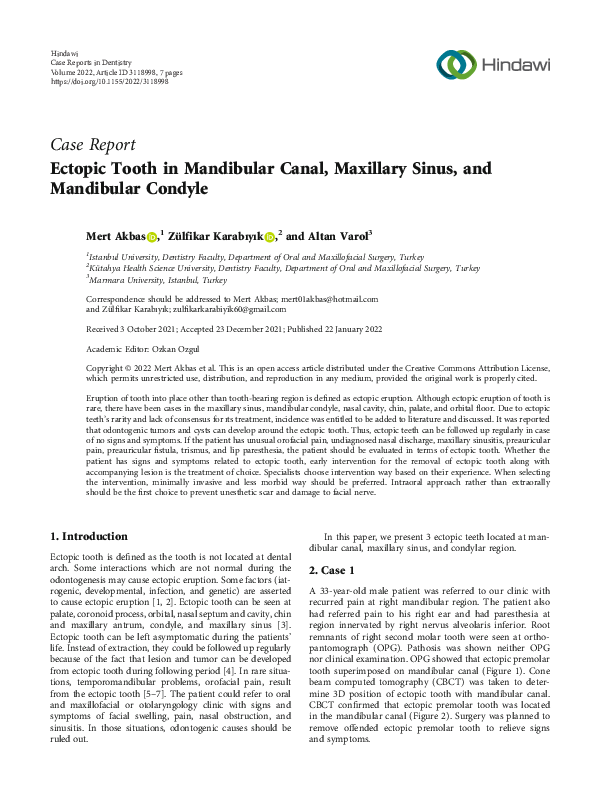 (PDF) Ectopic Tooth in Mandibular Canal, Maxillary Sinus, and ...