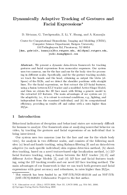 (PDF) Dynamically Adaptive Tracking of Gestures and Facial Expressions