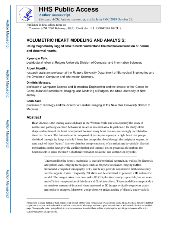 (PDF) Volumetric heart modeling and analysis