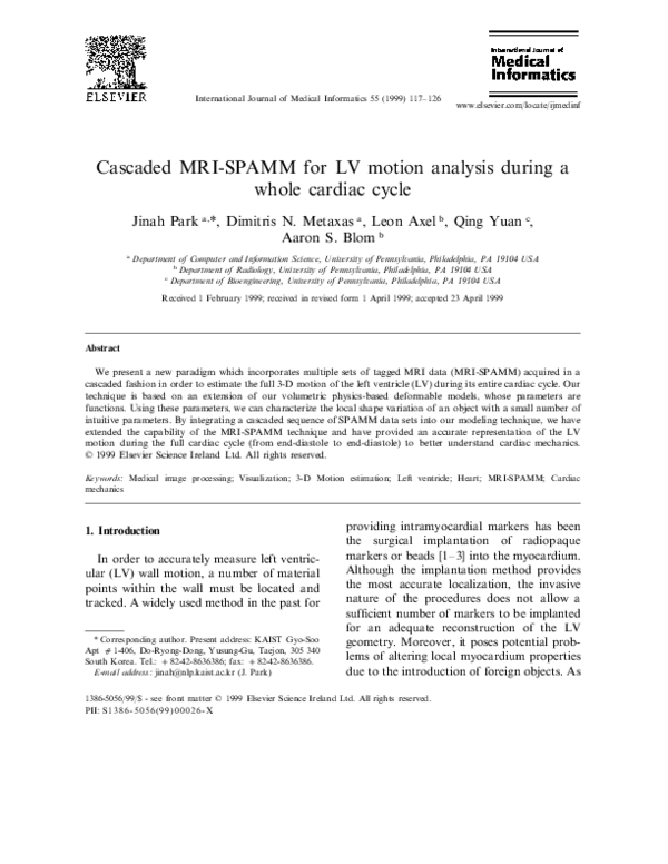 (PDF) Cascaded MRI-SPAMM for LV motion analysis during a whole cardiac cycle | Dimitris Metaxas ...