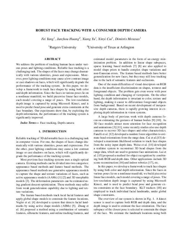 (PDF) Robust face tracking with a consumer depth camera | Dimitris Metaxas - Academia.edu