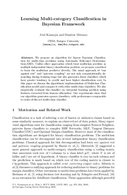 (PDF) Learning Multi-category Classification in Bayesian Framework