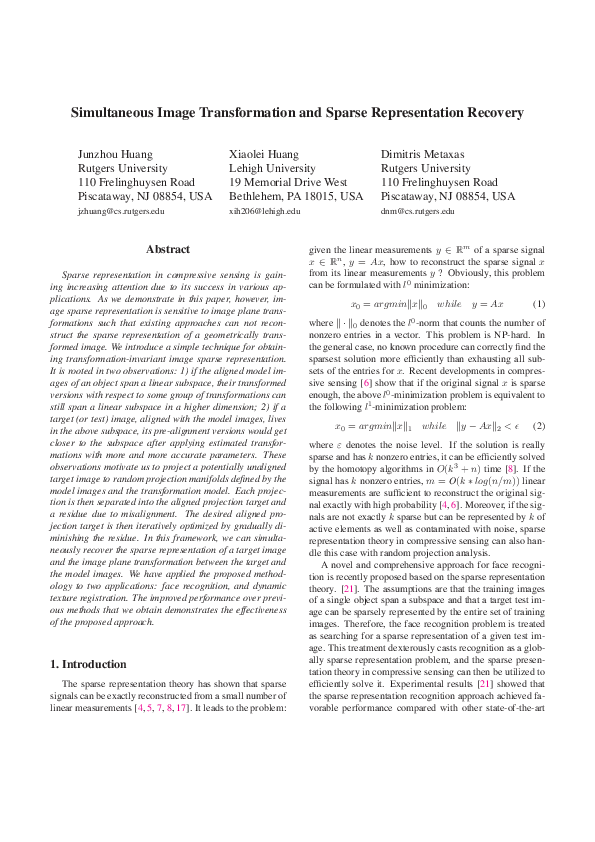 Pdf Simultaneous Image Transformation And Sparse Representation