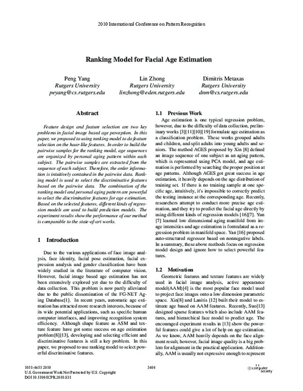(PDF) Ranking Model for Facial Age Estimation | Dimitris Metaxas - Academia.edu