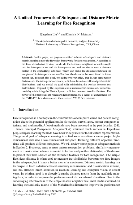 (PDF) A Unified Framework of Subspace and Distance Metric Learning for Face Recognition