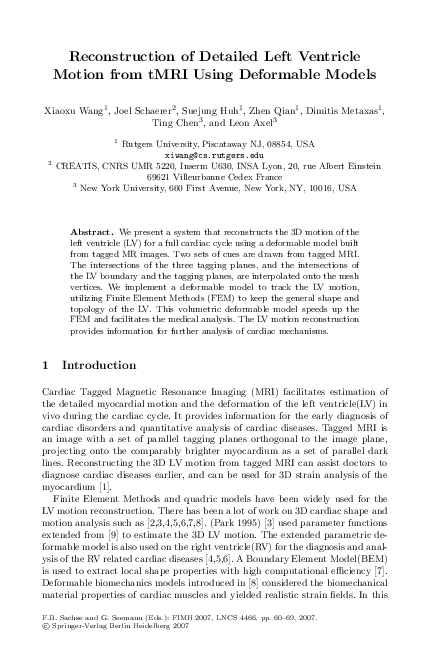 (PDF) Reconstruction of Detailed Left Ventricle Motion from tMRI Using Deformable Models