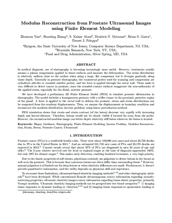 Pdf Modulus Reconstruction From Prostate Ultrasound Images Using Finite Element Modeling