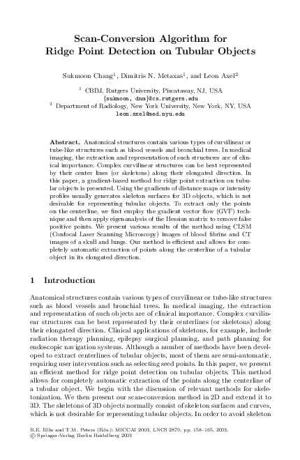 Pdf Scan Conversion Algorithm For Ridge Point Detection On Tubular Objects Dimitris Metaxas