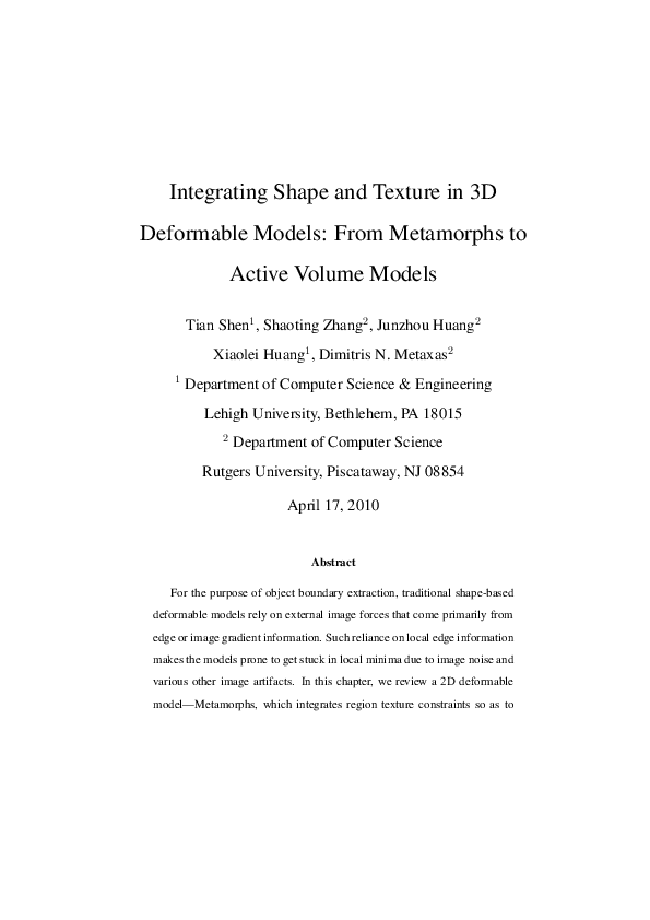 (PDF) Integrating Shape and Texture in 3D Deformable Models: From Metamorphs to Active Volume ...